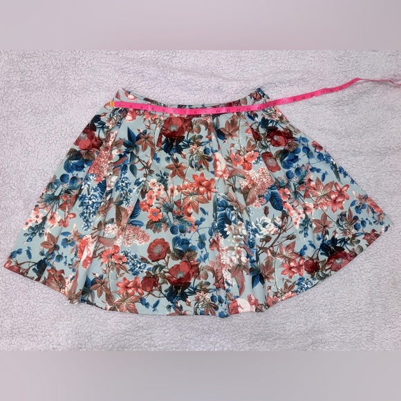 Maude | Skirts | Maude Blue Pleated Floral Skater Skirt Large | Poshmark